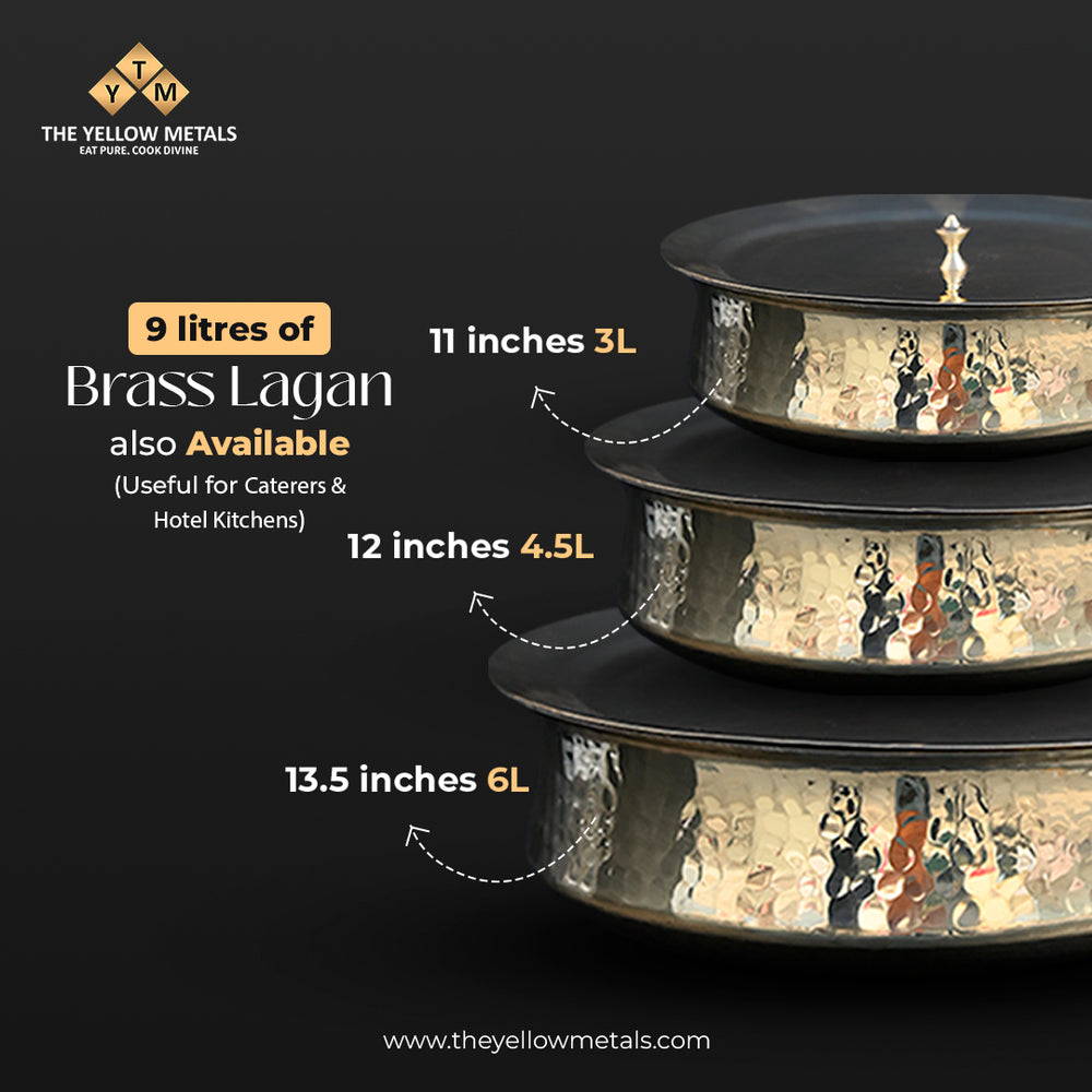 Brass Hammered Lagan For Cooking With Lid, Pital Lagan - The Yellow Metals