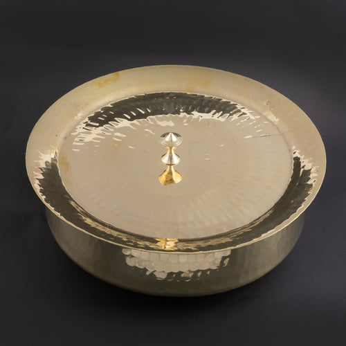Brass Hammered Lagan For Cooking With Lid, Pital Lagan - The Yellow Metals