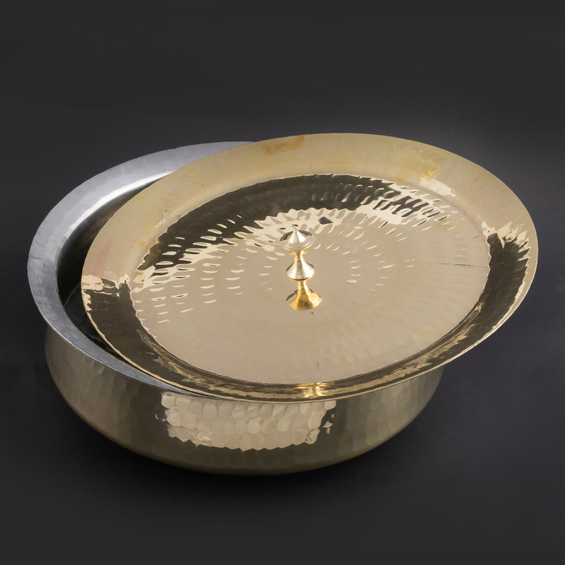Brass Hammered Lagan For Cooking With Lid, Pital Lagan - The Yellow Metals