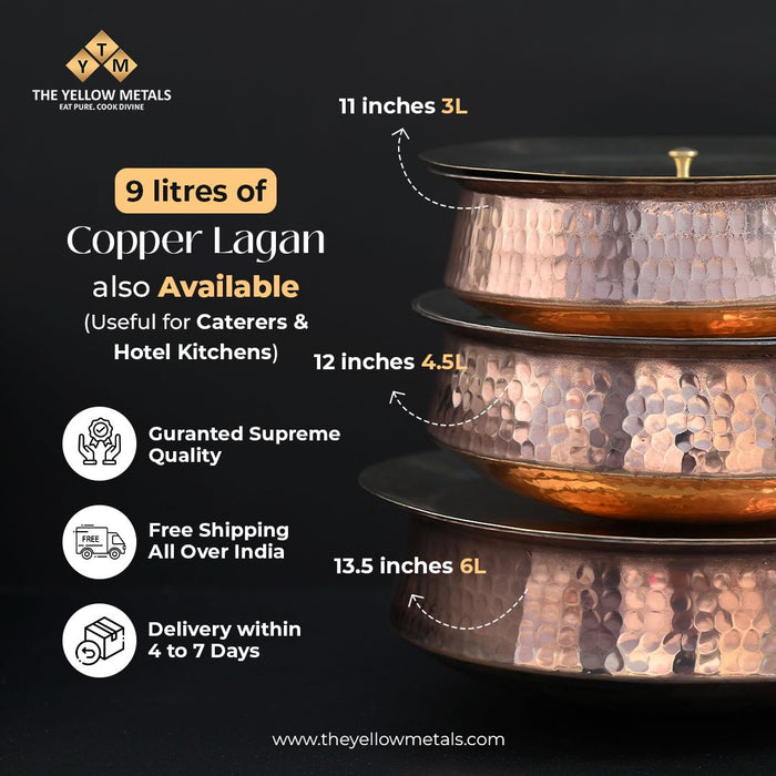 Buy Copper Lagan With Lid For Cooking, Hand-hammered Design - The ...